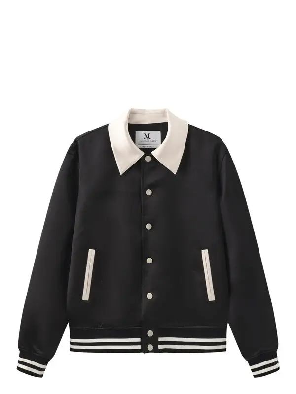 Marissa Chiara Long Sleeve Casual Jacket With Striped Cuffs And Hem - Black