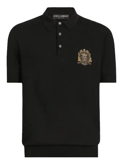 Dolce & Gabbana Dolce Gabbana Logo Detailed Short Sleeved Polo Shirt - Black
