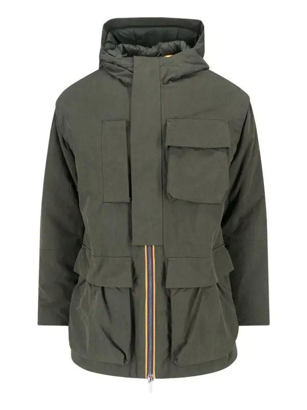 K-WAY Hooded Jacket With Pocket Details And Logo Tape - Black