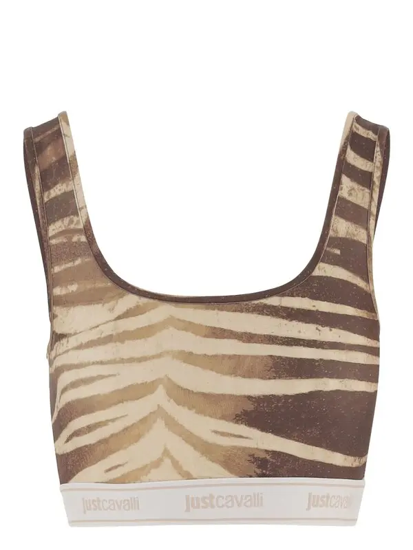 Just Cavalli Printed Sleeveless Crop Top - Beige, Brown