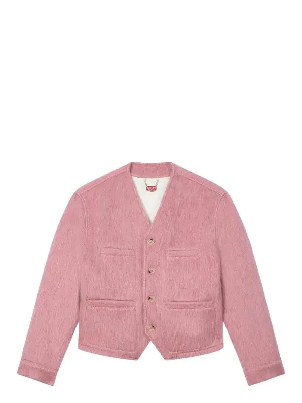 Kenzo Hairy Wool Alpaca And Mohair Collarless Jacket - Rose