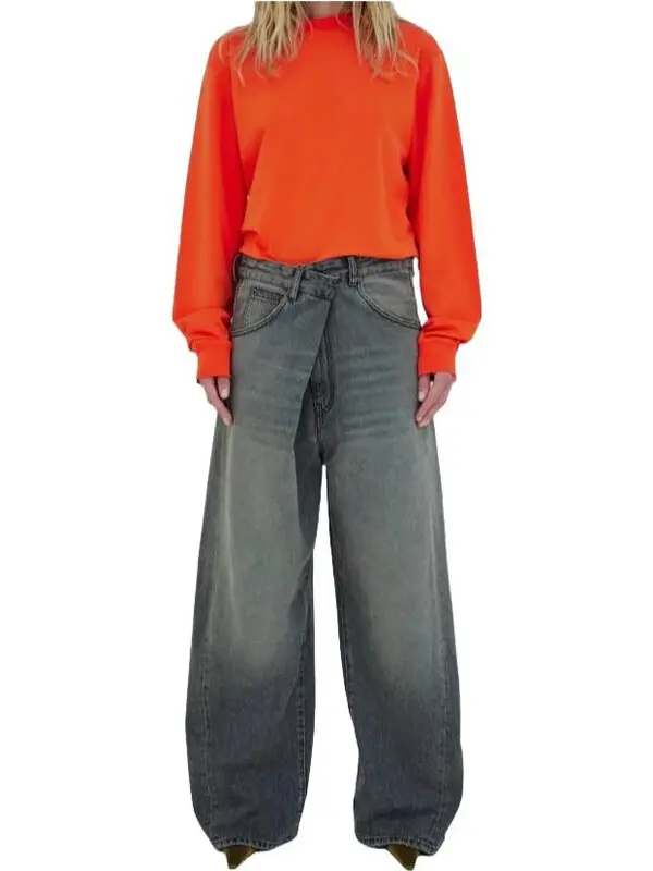 DARKPARK Fold Over Wide Leg Denim Trousers - Gray