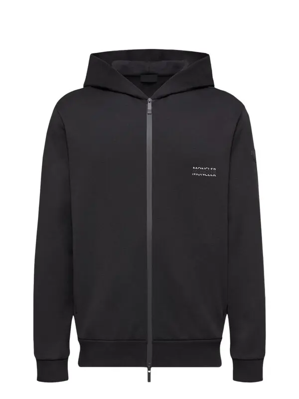 Moncler Logo Embroidered Zip-up Hoodie - Black