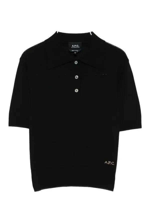 A.p.c. Short Sleeve Knit Polo Top - Black