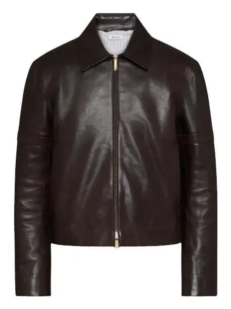Thom Browne Long-sleeved Lapel Leather Jacket - Dark Brown
