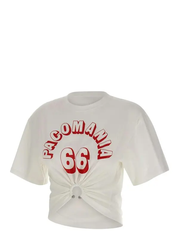 Rabanne Pacomania 66" Cropped Ruched T-shirt - White