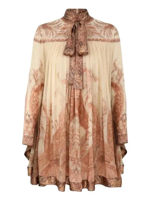 Zimmermann Hypnotic Batwing Mini Dress - Cream Paisley Pattern