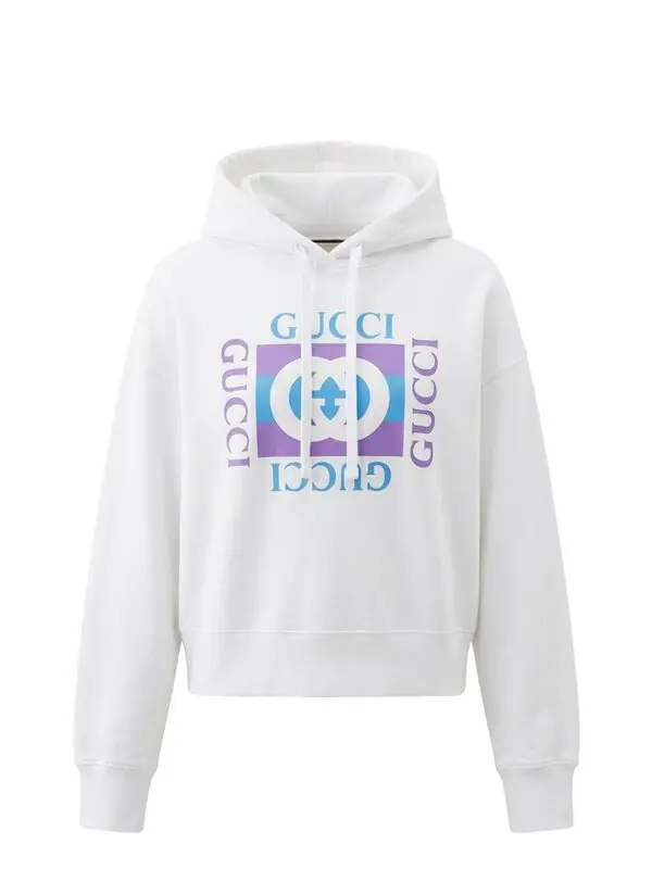 Gucci Logo Printed Drawstring Hoodie - White