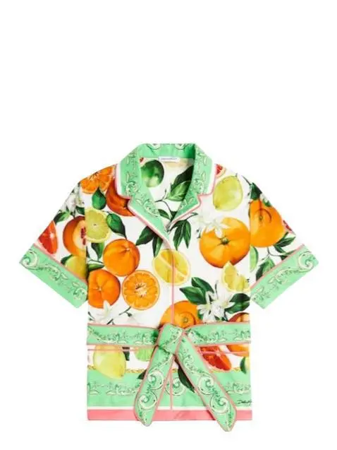 Dolce & Gabbana Printed Cotton Poplin Shirt With Belt - Green