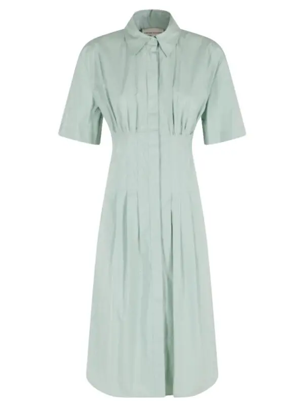 SEMICOUTURE Short-sleeved Shirt Dress With Pleated Details - Green