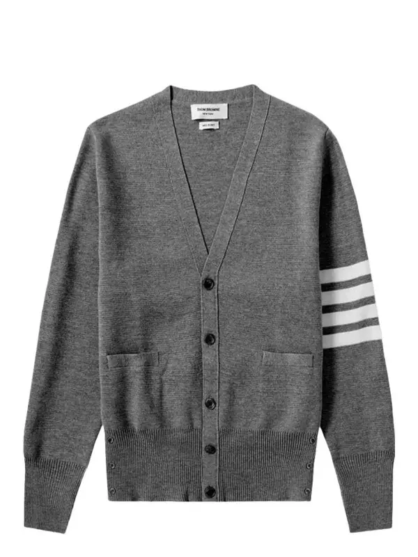 Thom Browne Four-stripe Wool Knitted Cardigan - Medium Gray