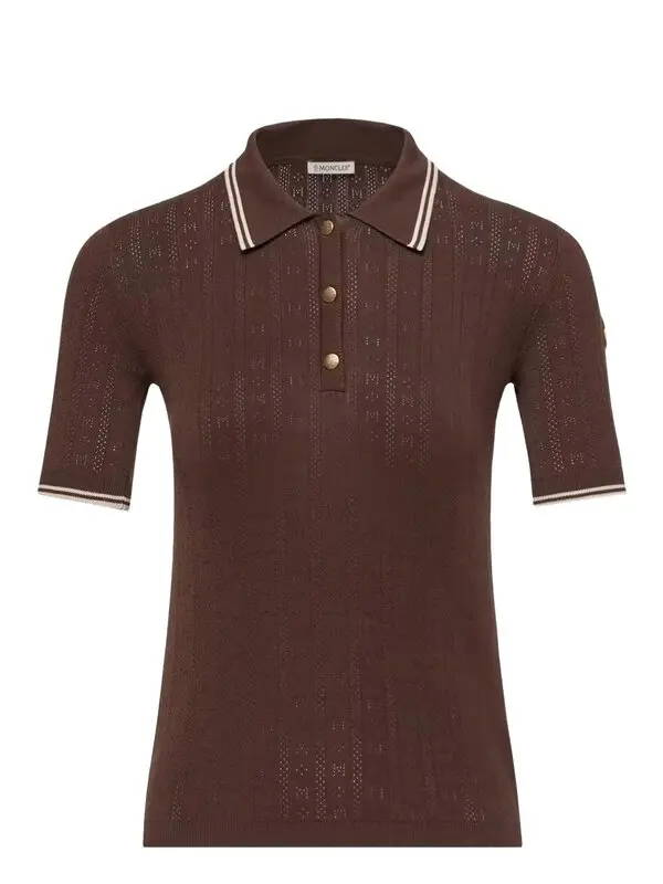 Moncler Ribbed Knit Polo Top With Logo Detail - Red