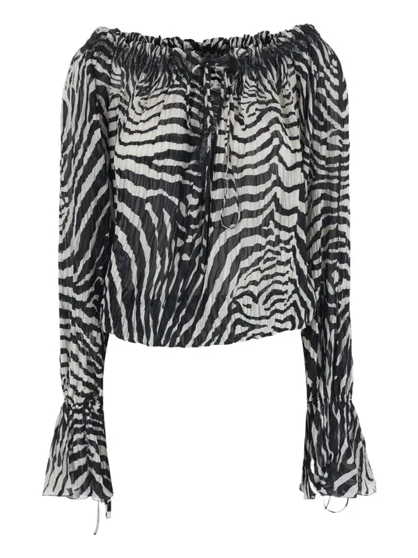 Blumarine Off-the-shoulder Zebra Print Top - White/black