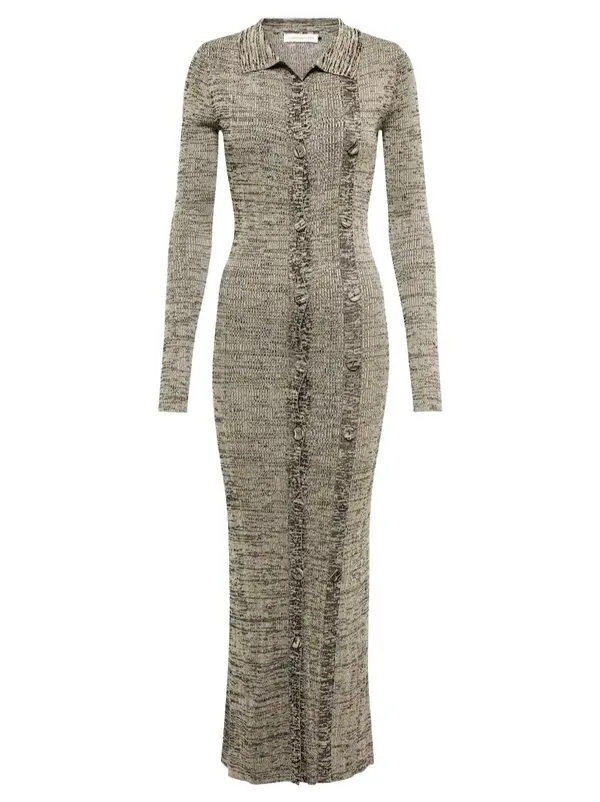 Christopher Esber Ribbed Knit Button-front Maxi Dress - Nude