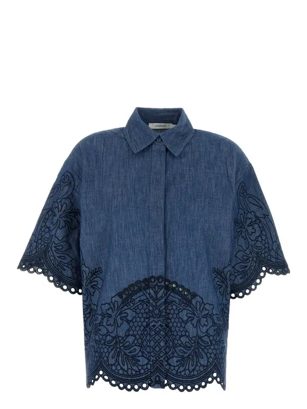 Zimmermann Embroidered Short Sleeve Shirt - Blue