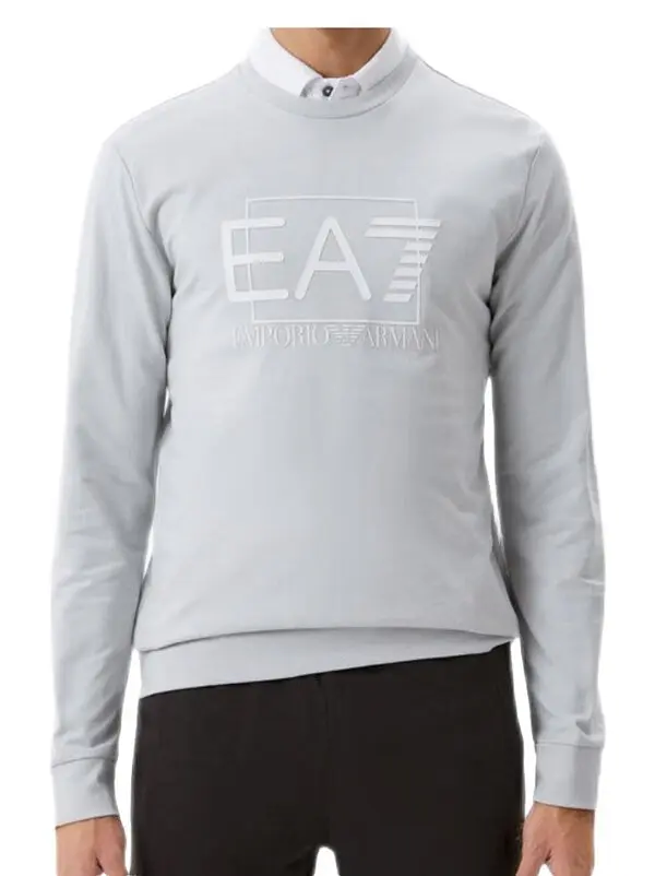 EA7 Logo Crew Neck Long Sleeve Sweater - Gray