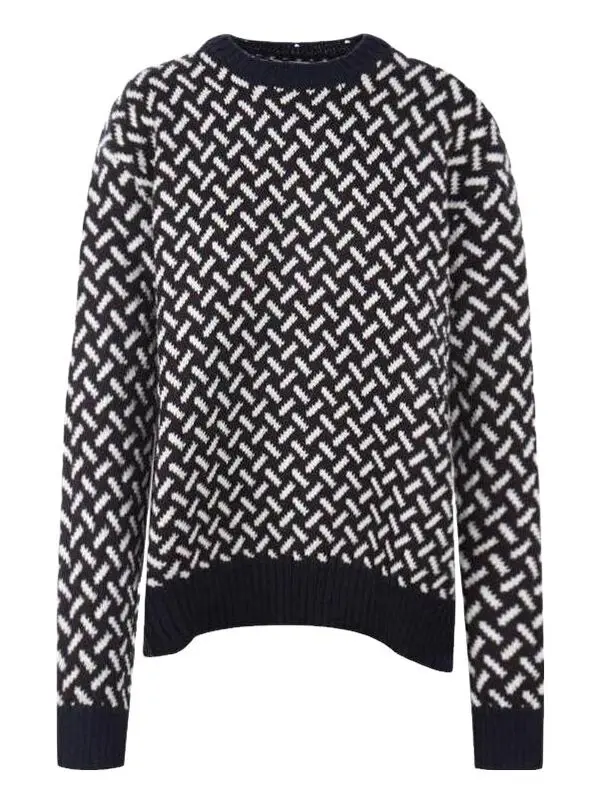 JIL SANDER Geometric Jacquard Sweater With Removable Belt - Black/white