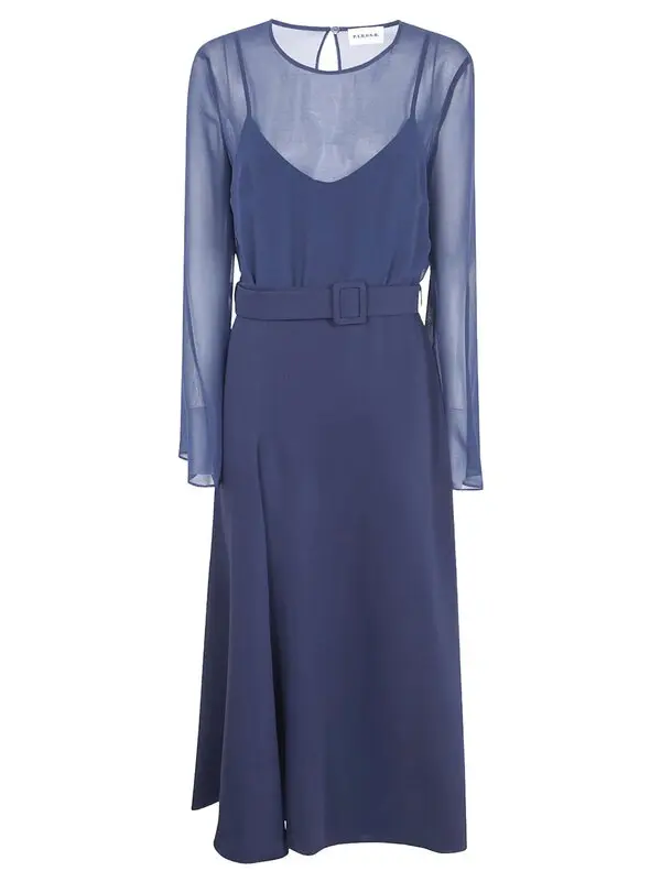 P.a.r.o.s.h Belted Flared Dress - Blue