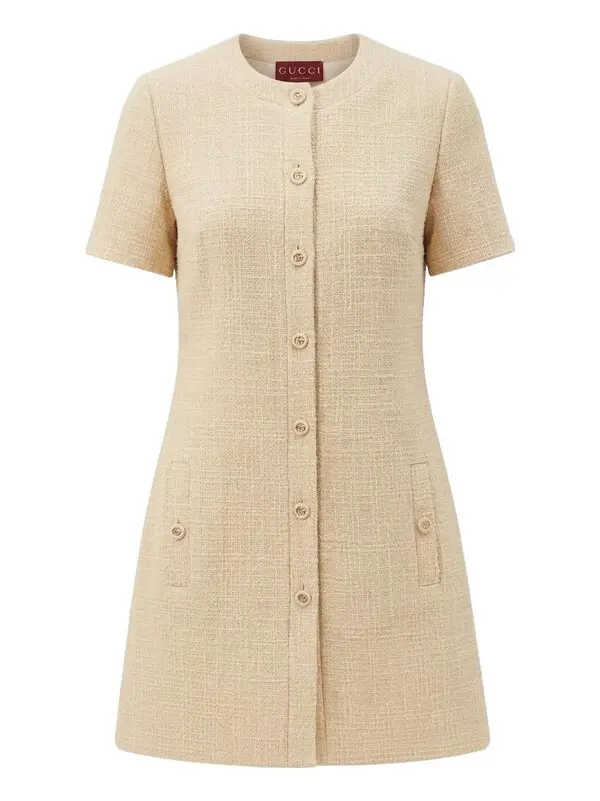 Gucci Textured Wool Tweed Crewneck Dress - Ivory