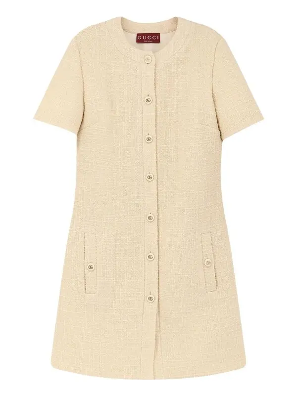 Gucci Textured Tweed Crewneck Short Sleeve Dress - Ivory