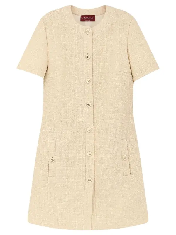 Gucci Textured Tweed Crewneck Short Sleeve Dress - Ivory