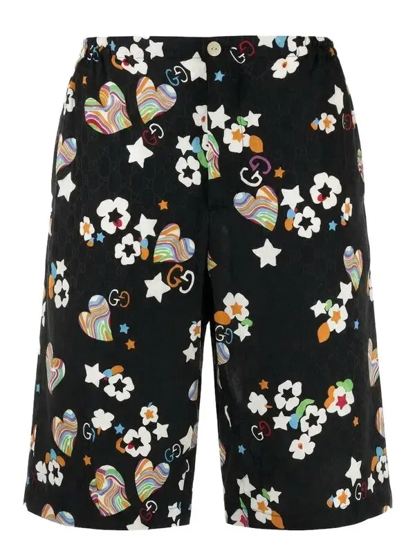 Gucci Monogram-print Knee-length Shorts - Black