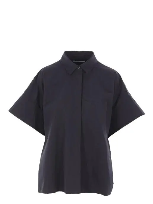 Co Name Single-breasted Short Sleeve Shirt With Pleated Details - Black