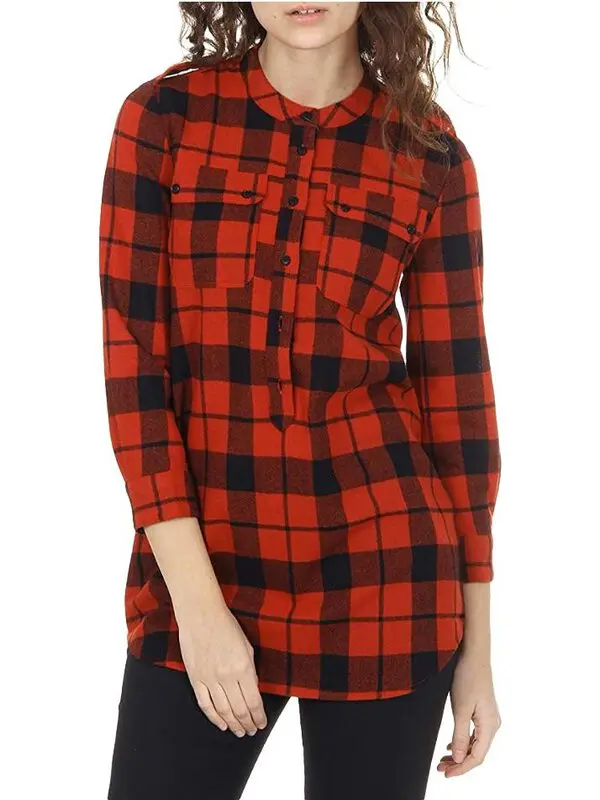 Burberry Checkered Long Sleeve Blouse - Brown