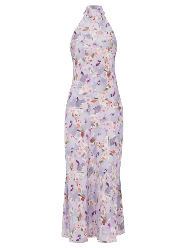 Balmain Printed Poppy Flower High Neck Dress - White