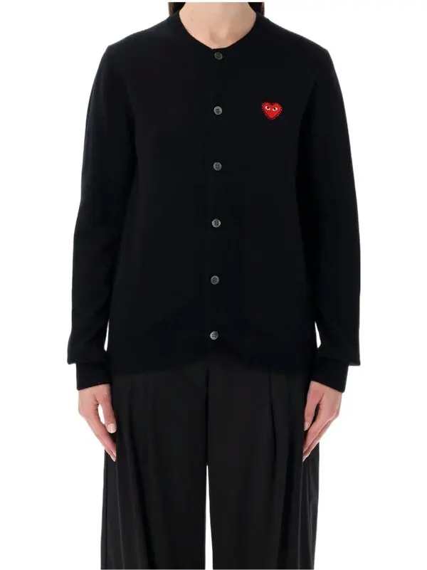 Play Comme Des Garcon Logo Detailed Crewneck Cardigan - Black