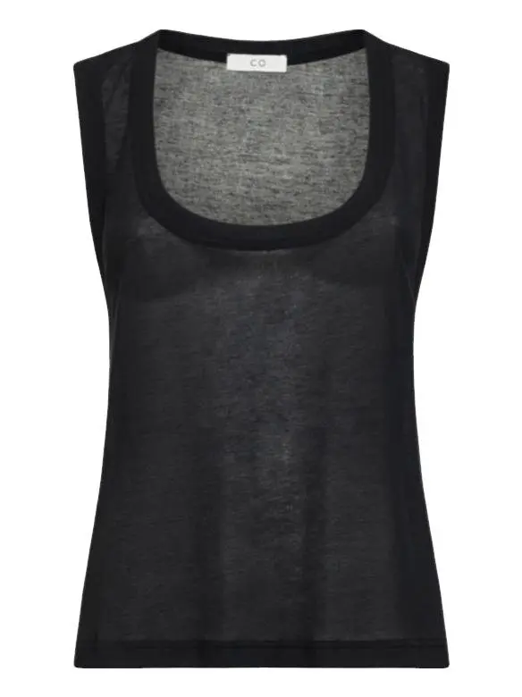 Co Sheer Sop Neck Tank Top - Black