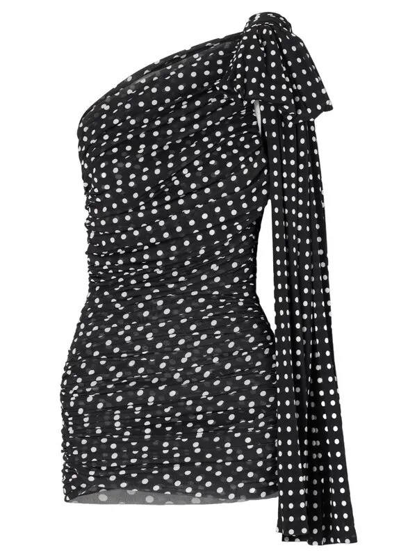 PATOU One-shoulder Draped Polka Dot Knit Mini Dress - Black