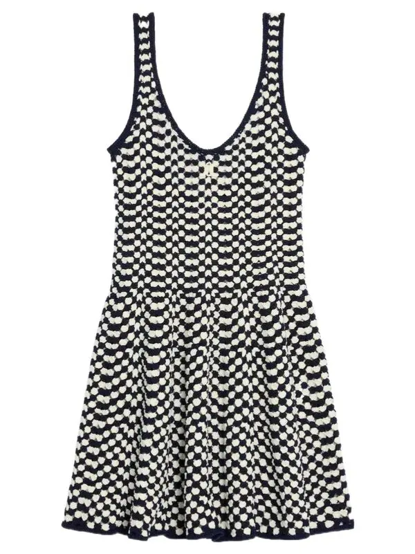 Celine Mini Skater Dress In Crochet Cotton - Hazel/navy Blue