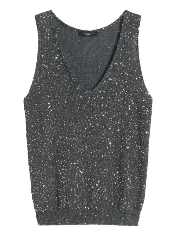 Max Mara Sequin V-neck Sleeveless Top - Charcoal-grey