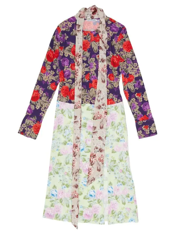 Acne Studios Floral Printed Long Sleeve Dress - Multicolor