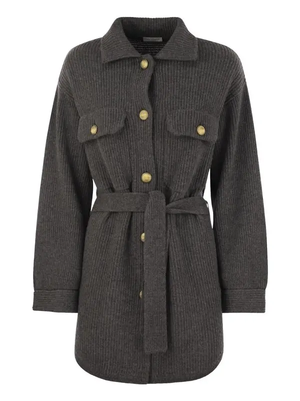 Brunello Cucinelli Long-sleeved Ribbed Belted Cardigan - Black
