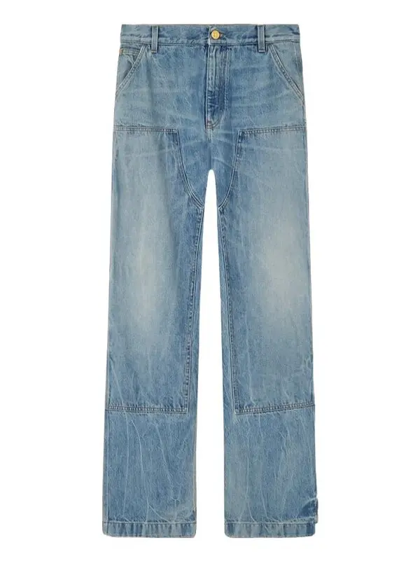 Versace Logo Patch Cargo Jeans - Blue