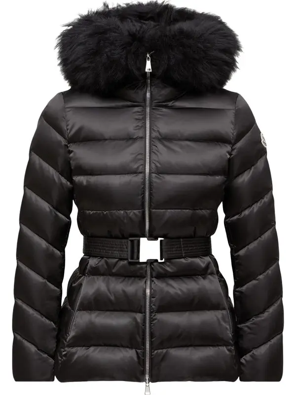 Moncler Short Padded Jacket With Shearling Trim - Black