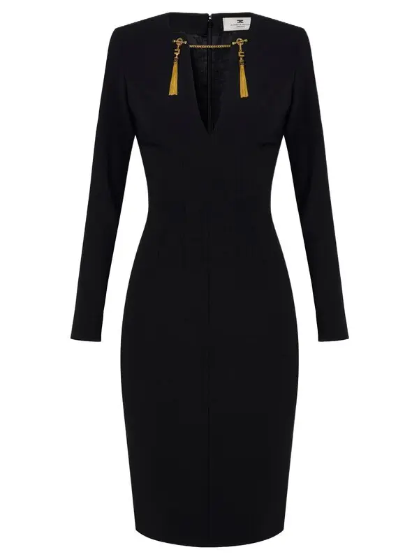 Elisabetta Franchi V-neck Tasseled Day Dress - Black