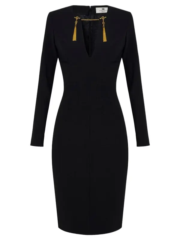 Elisabetta Franchi V-neck Midi Dress With Chain Embellishment - Black