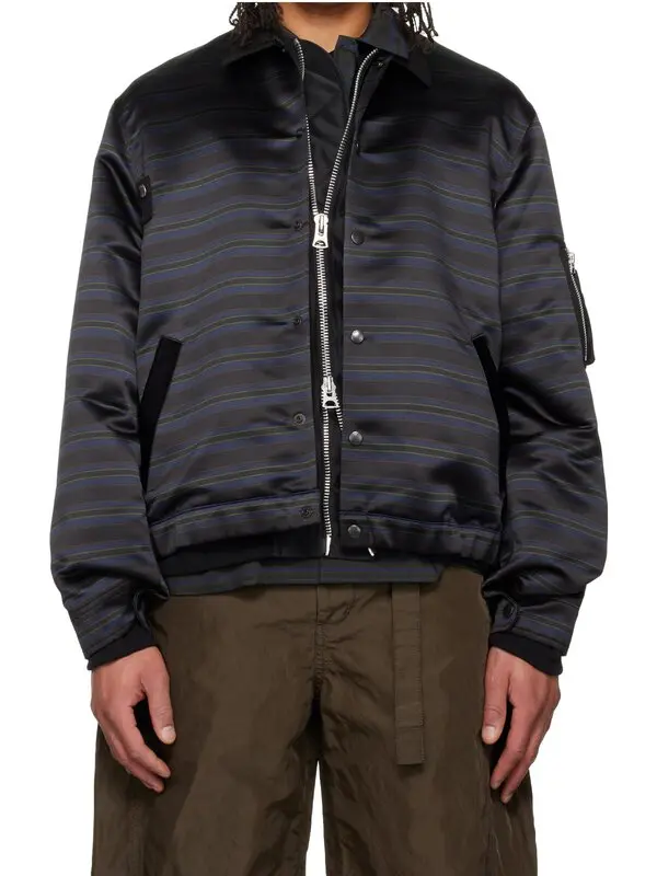 Sacai Striped Cropped Bomber Jacket - Black/navy Blue