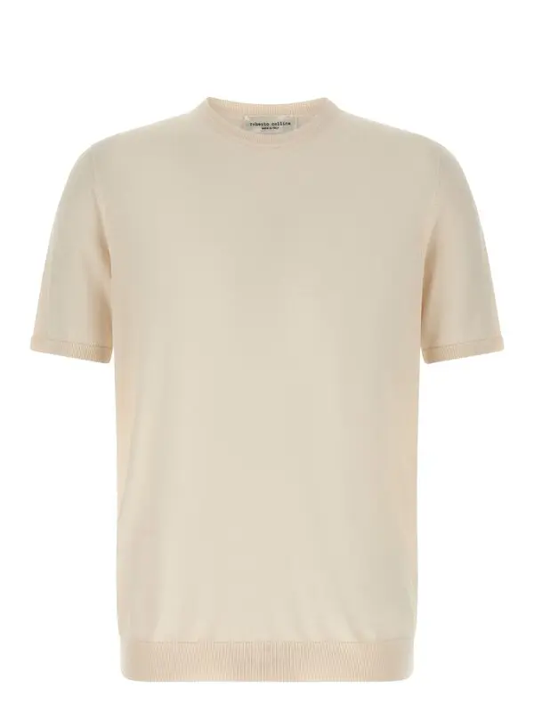 ROBERTO COLLINA Short Sleeve Crew Neck Sweater - Nude