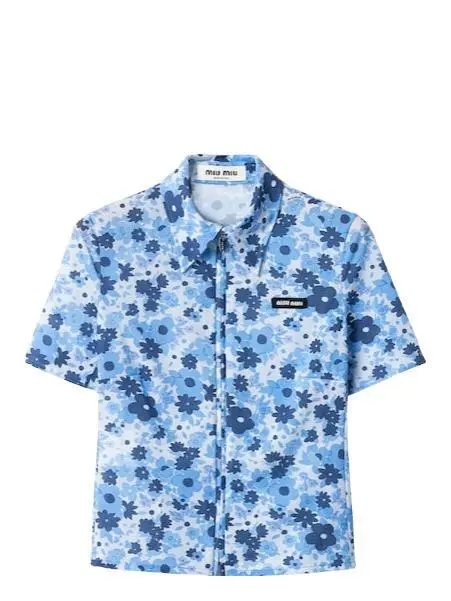 Miu Miu Floral Burst" Zip-up Shirt - Sapphire Blue