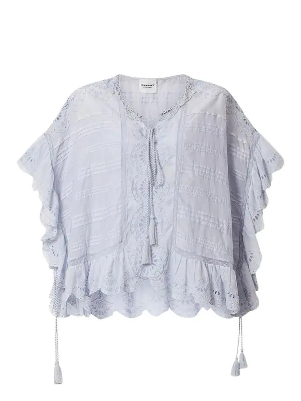 Isabel Marant Étoile Cropped Lace Blouse With Ruffles - Blue