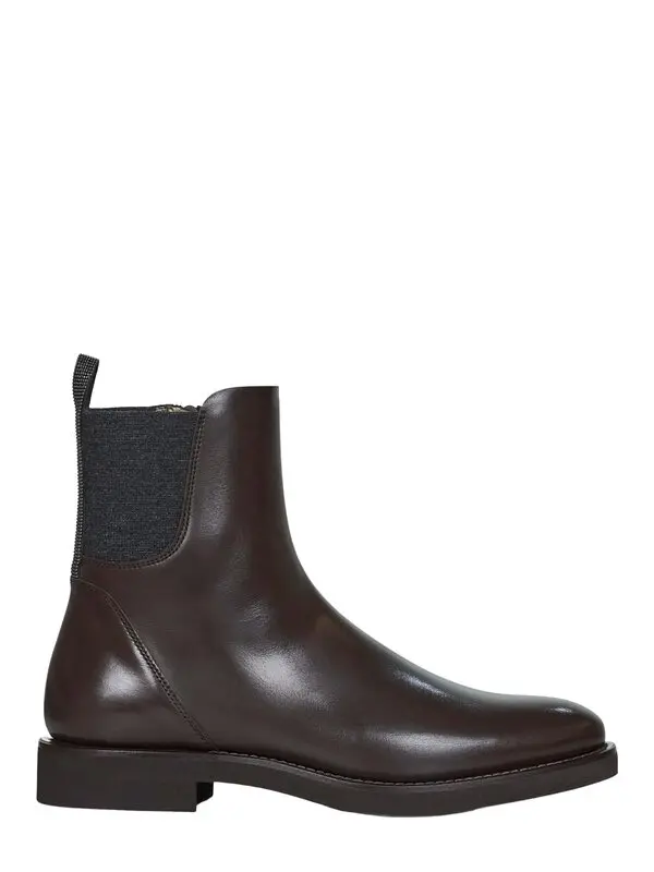 Brunello Cucinelli Round Toe Ankle Boots With Side Zip - Black