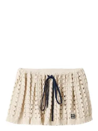 Miu Miu Knitted Cotton Miniskirt With Drawstring Detail - Nude