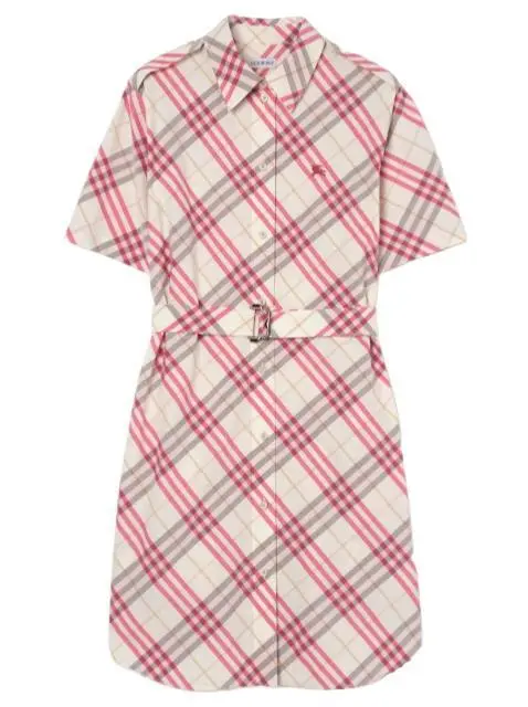 Burberry Plaid Cotton Shirt Dress With Belt - Aubergine