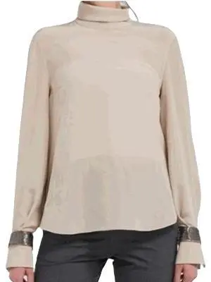 Brunello Cucinelli Long Sleeve High Neck Blouse - Nude