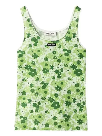 Miu Miu Floral Logo Tank Top - Green