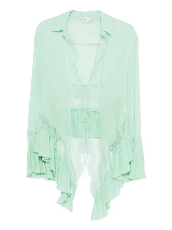 Blumarine Lace Trimmed Bell Sleeve Blouse - Green